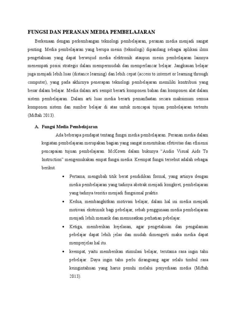 Peran dan Fungsi Media Pembelajaran | PDF | Karier & Perkembangan