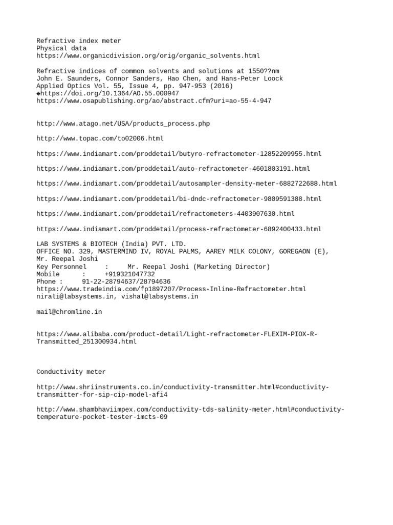 A Comprehensive Collection of Resources on Refractive Index Meters and Their Applications in ...
