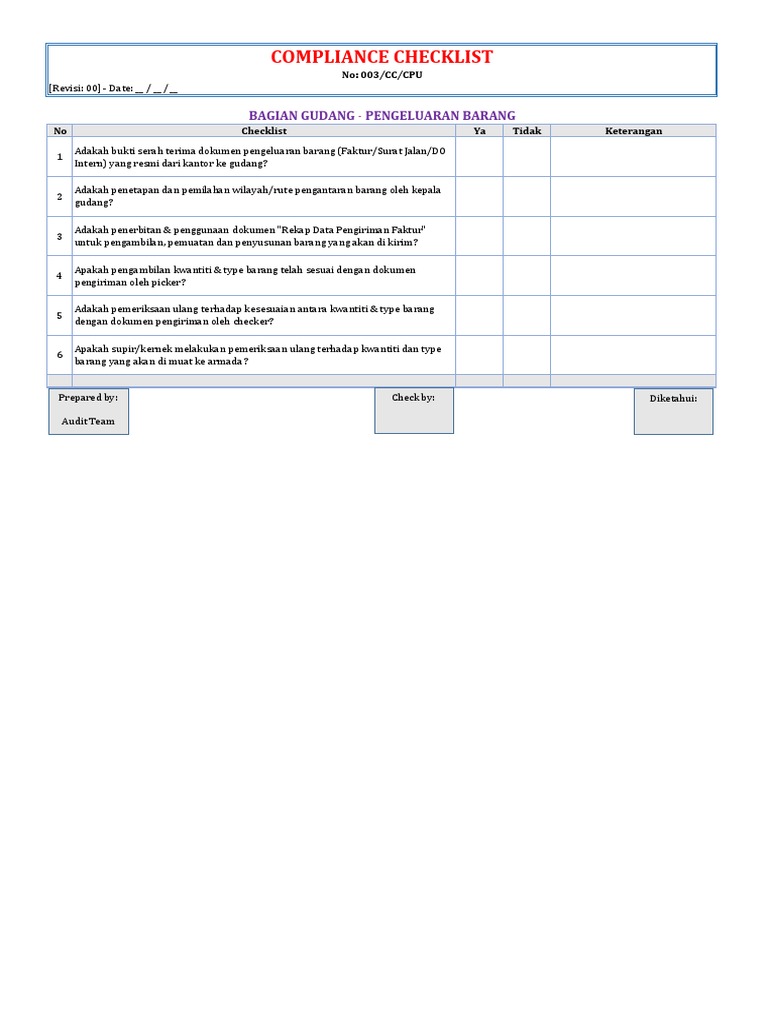 Compliance Checklist - Pengeluaran Barang | PDF | Komputer | Teknologi ...