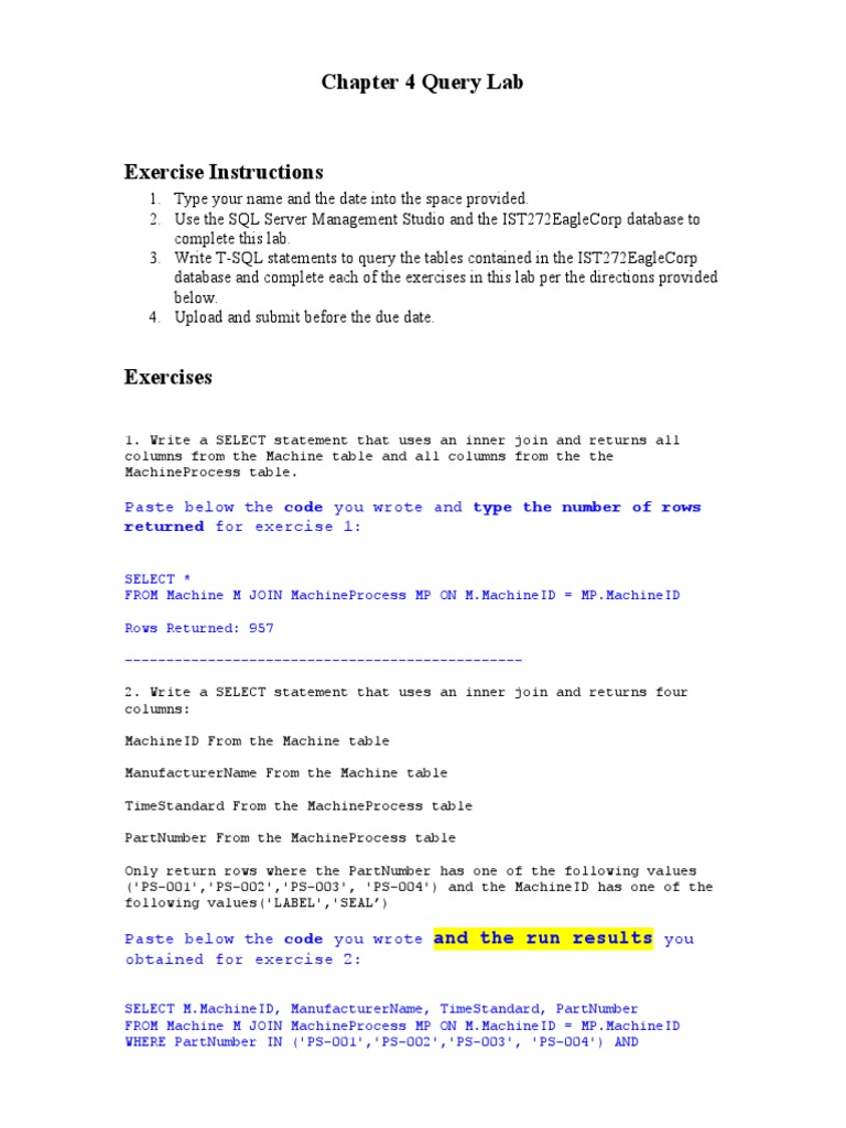 Chapter 4 Lab - Retrieving Data From Two or More Tables | PDF | Table (Database) | Data