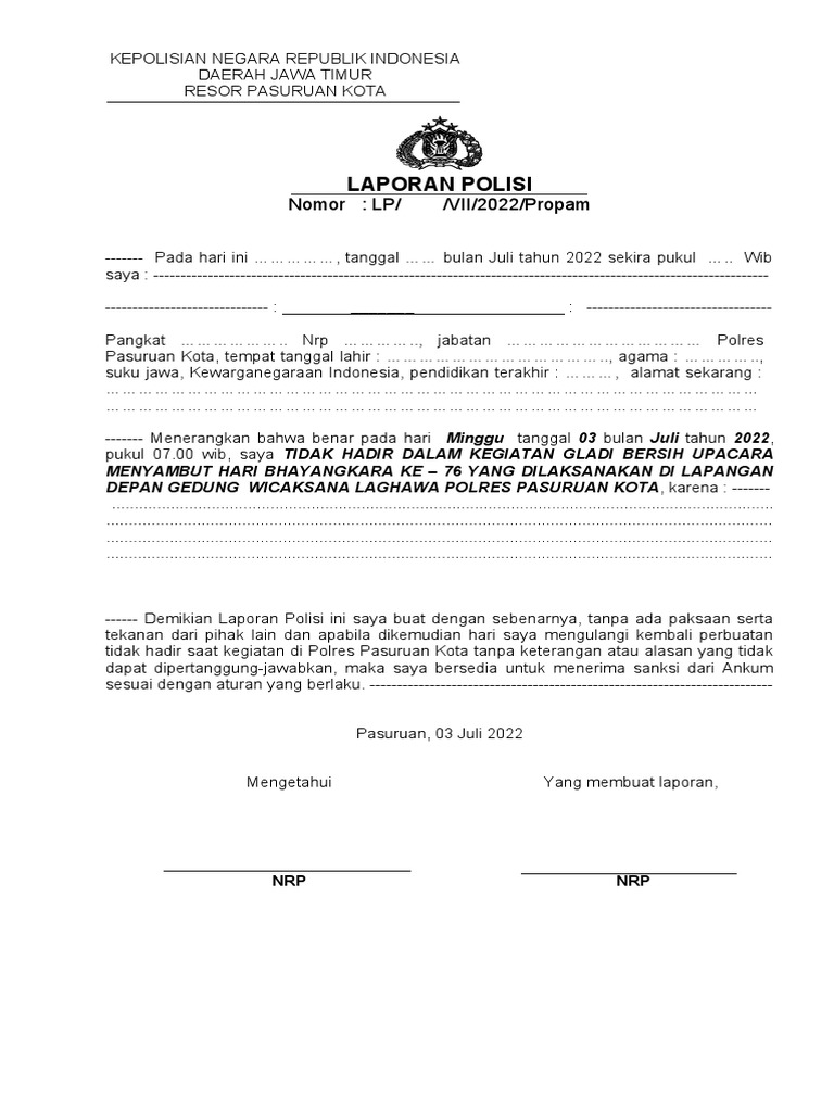 Laporan Polisi Anggota Pdf