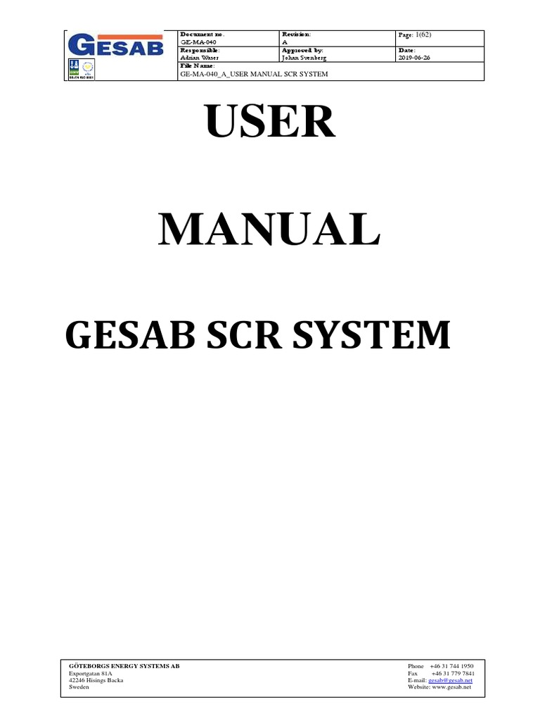 GESAB SCR user manual | PDF | N Ox | Applied And Interdisciplinary Physics