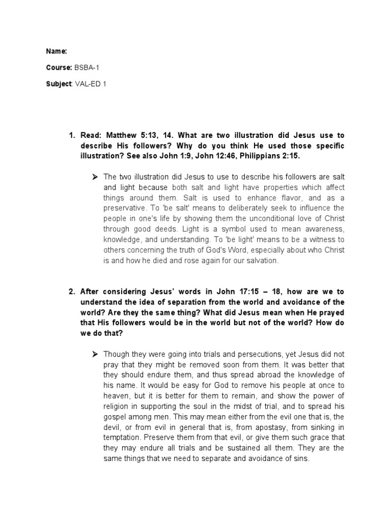 Valed 1 Activity | PDF | Jesus | Gospel Of Matthew