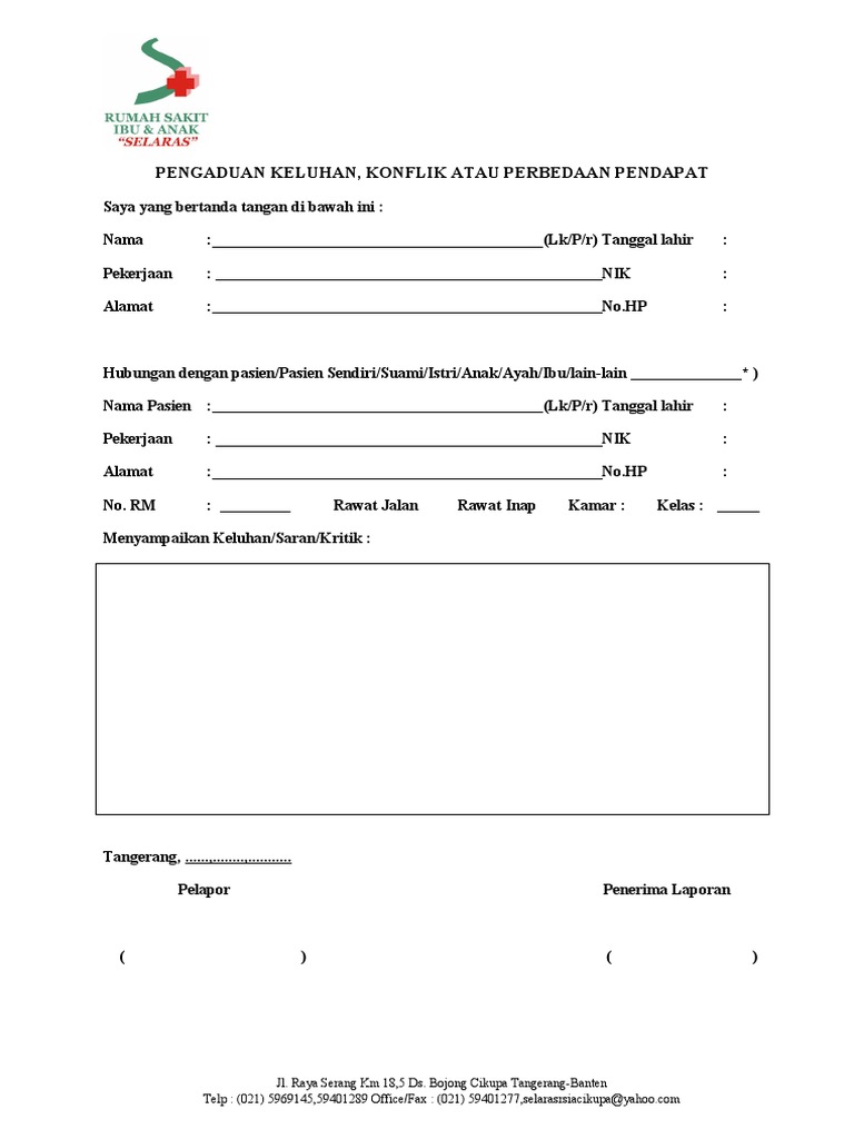 Formulir Pengaduan Keluhan | PDF