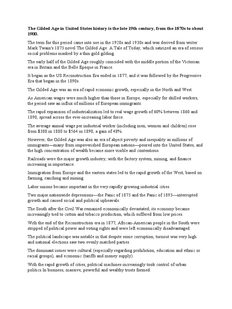 The Gilded Age in United States History Is The Late 19th Century | PDF ...