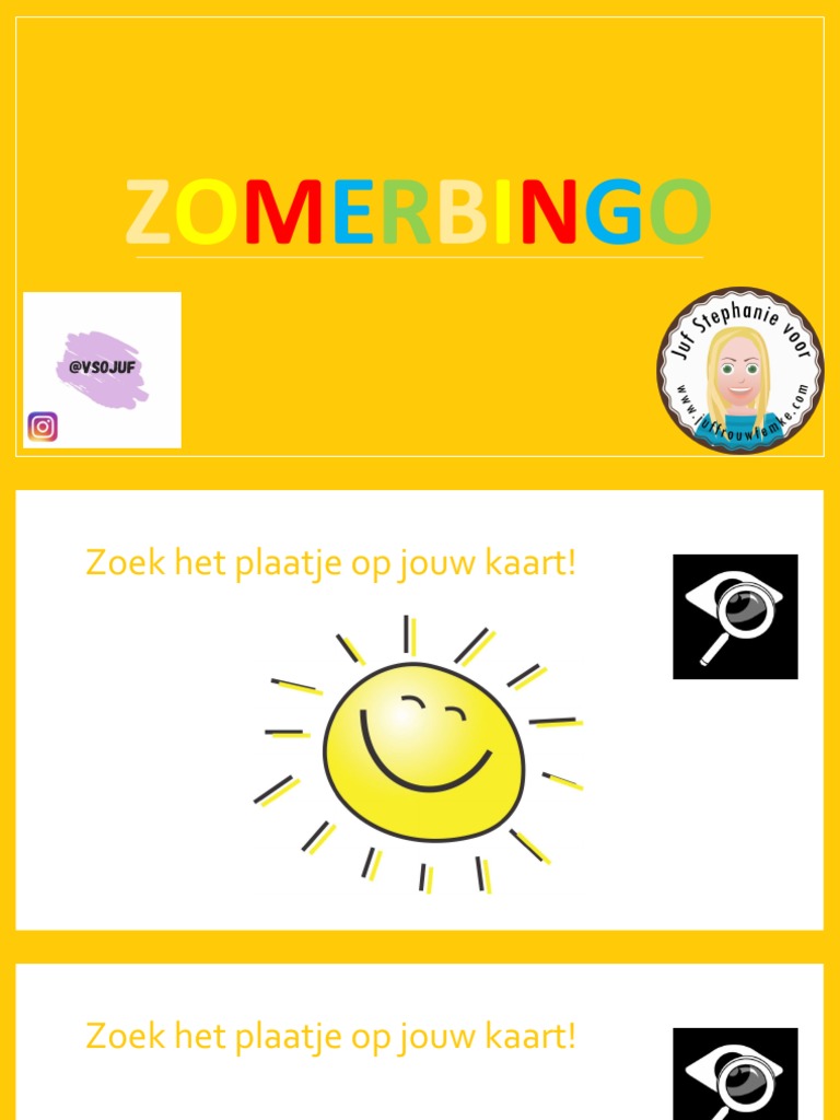 Zomerbingo Presentatie Juf Stephanie Voor Juffrouw Femke | PDF