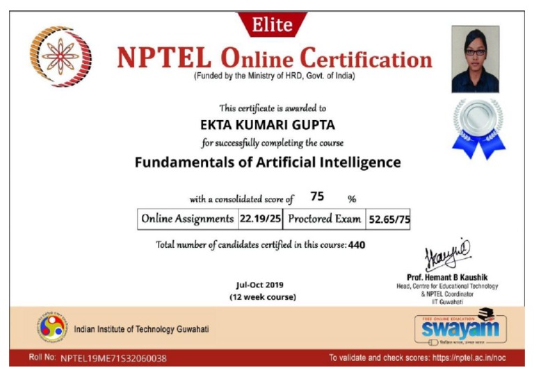Ekta NPTEL Certificate 3 1024x706 | PDF