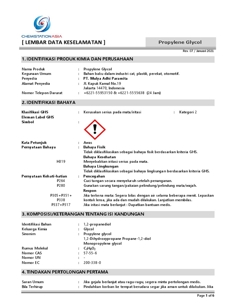 SDS Propylene Glycol (IN) Rev. 07 | PDF
