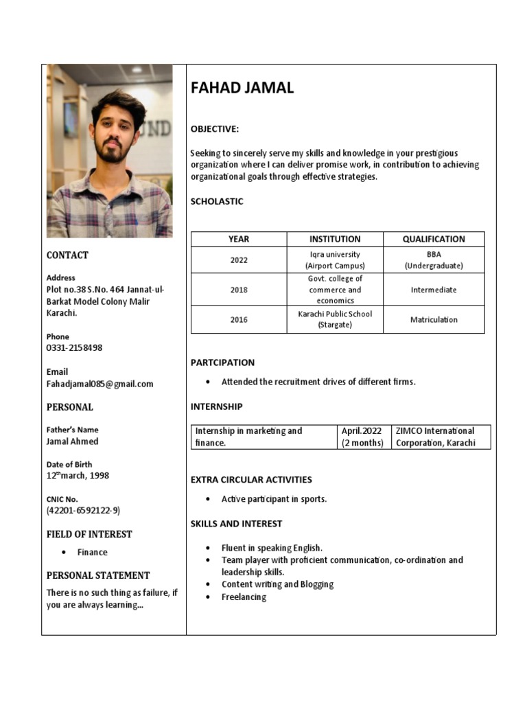 Fahad Jamal Cv Pdf Cognition Economies