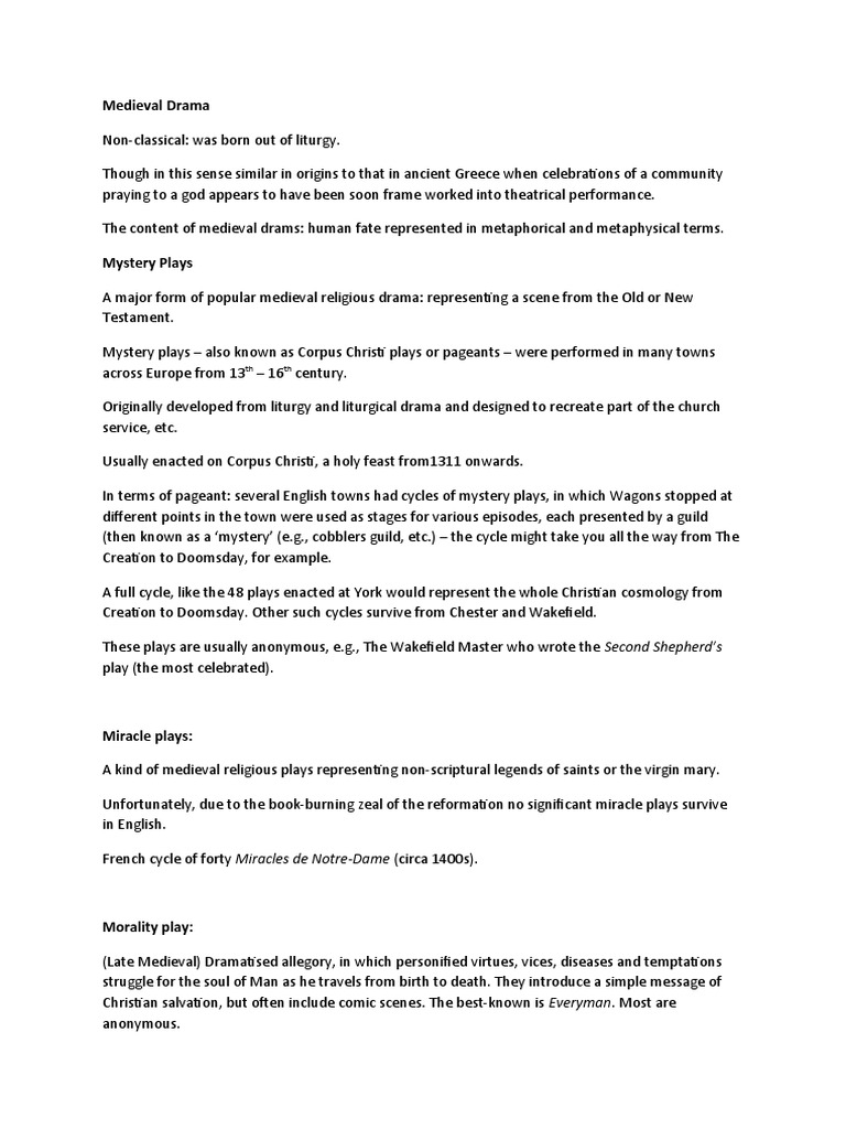 Medieval Drama: Mystery, Miracle, and Morality Plays | PDF | Classics