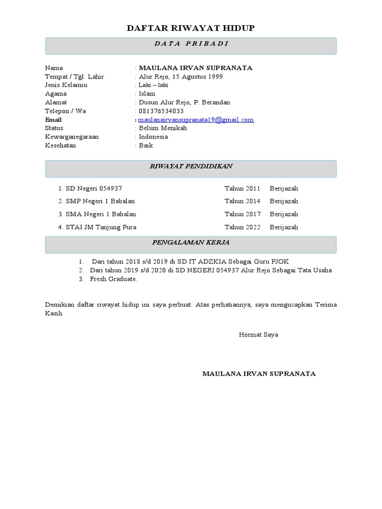 Surat Lamaran Dan CV Kerja | PDF