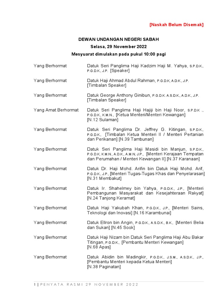 DUN Sabah 29112022 | PDF