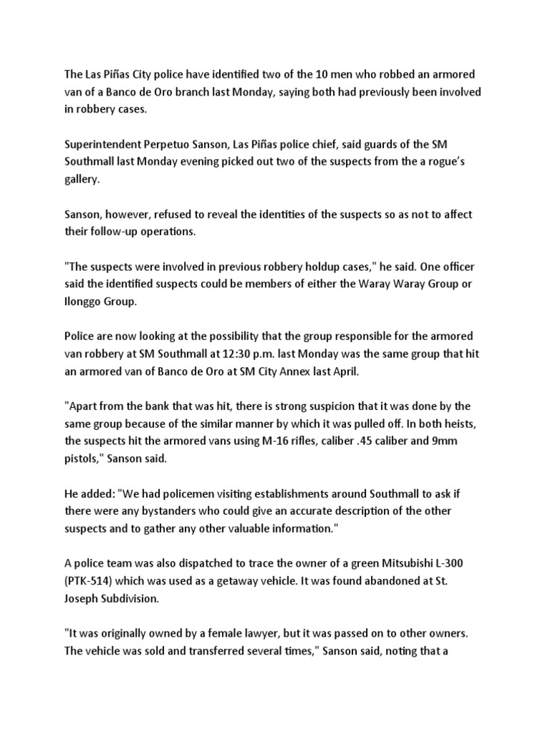 FILES | PDF | Bank Robbery | Police