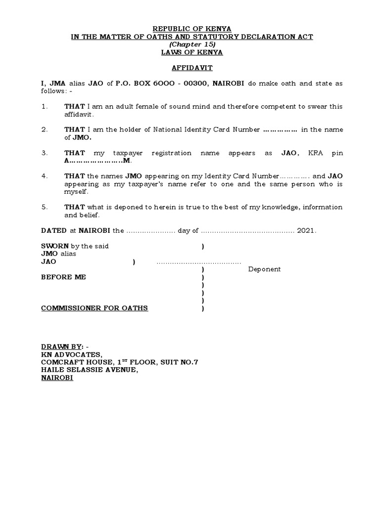 Affidavit of Names | PDF | Law