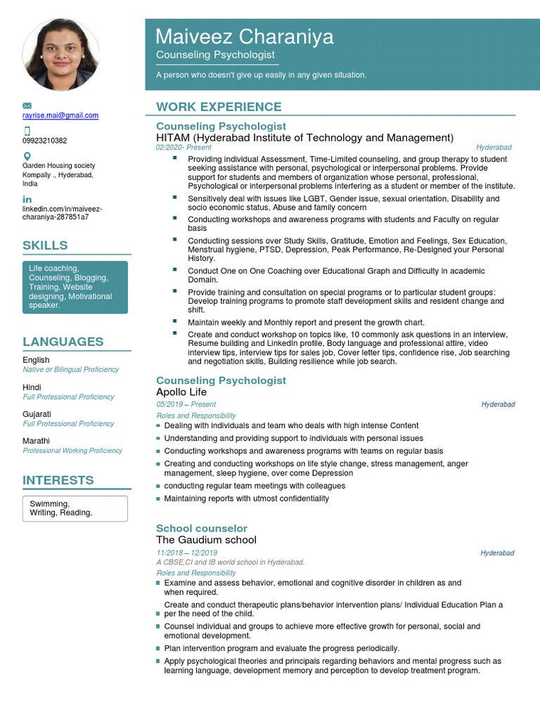 Bio Data Format | PDF | Psychology | Counseling Psychology
