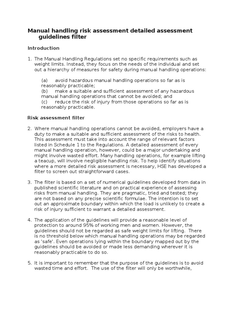 Manual Handling Risk Assessment Guide | PDF | Risk Assessment | Risk