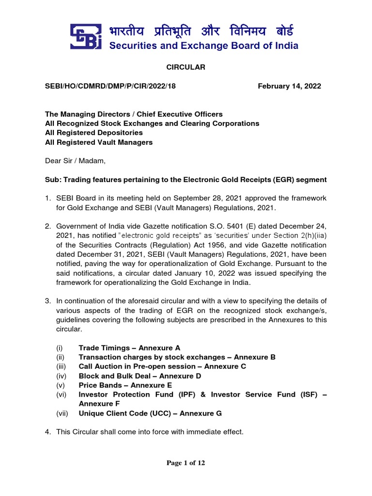 Electronic Gold Receipts (EGR) | PDF | Order (Exchange) | Stocks