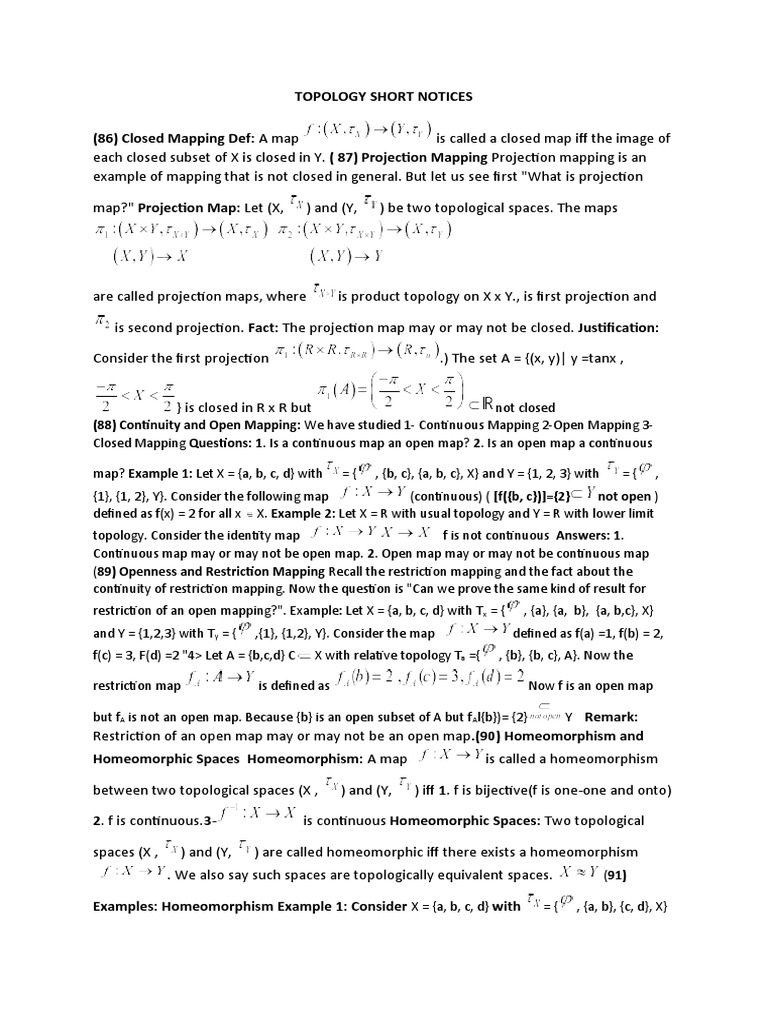 Topology Short Notices | PDF | Compact Space | Continuous Function