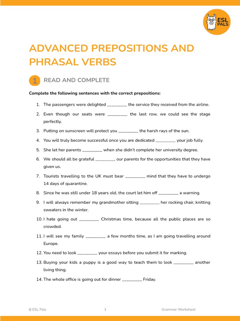 Advanced Prepositions Practice Worksheet | PDF