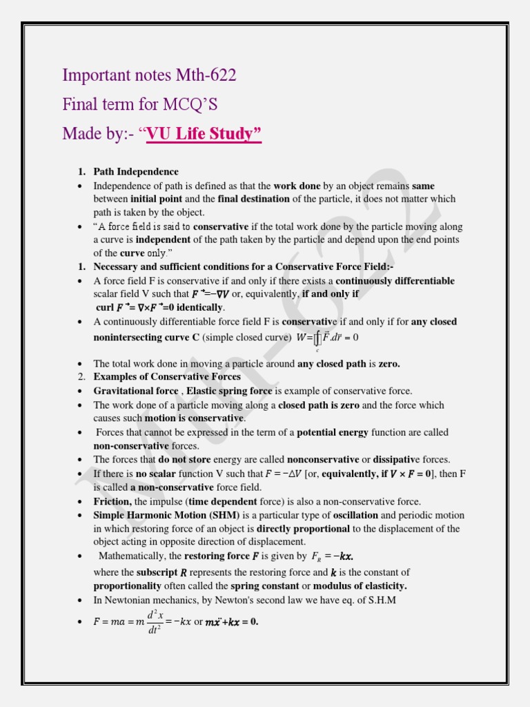 mth622 Notes | PDF | Rotation Around A Fixed Axis | Torque
