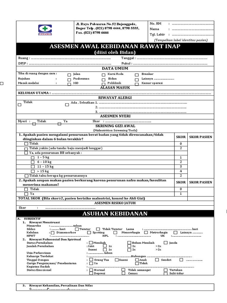 Asesmen Awal Rawat Inap Kebidanan | PDF