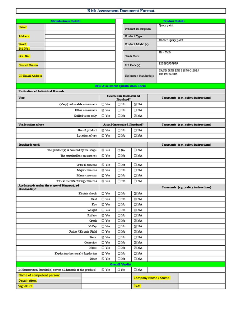 Risk Assessment Document | PDF | Risk | Safety