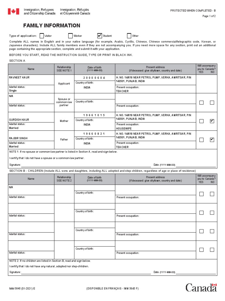 Imm 5645 e - Family Information | Download Free PDF | Justice | Crime ...