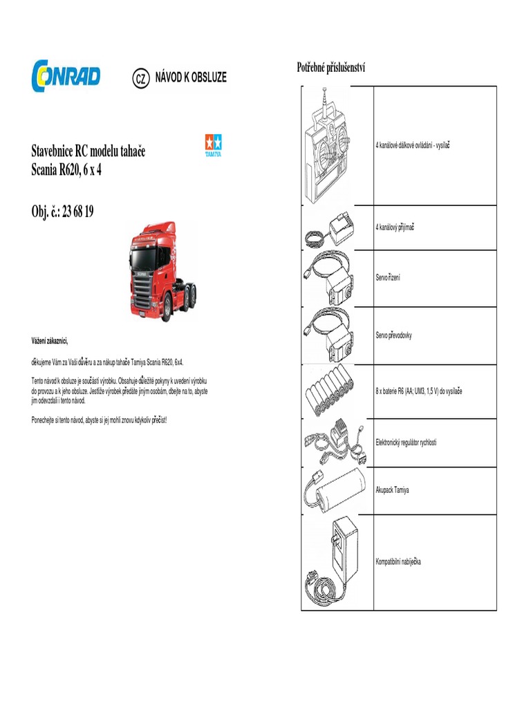 Manual 236819 Tamiya 56323 Scania r620 6x4 114 Electric RC Model Truck ...