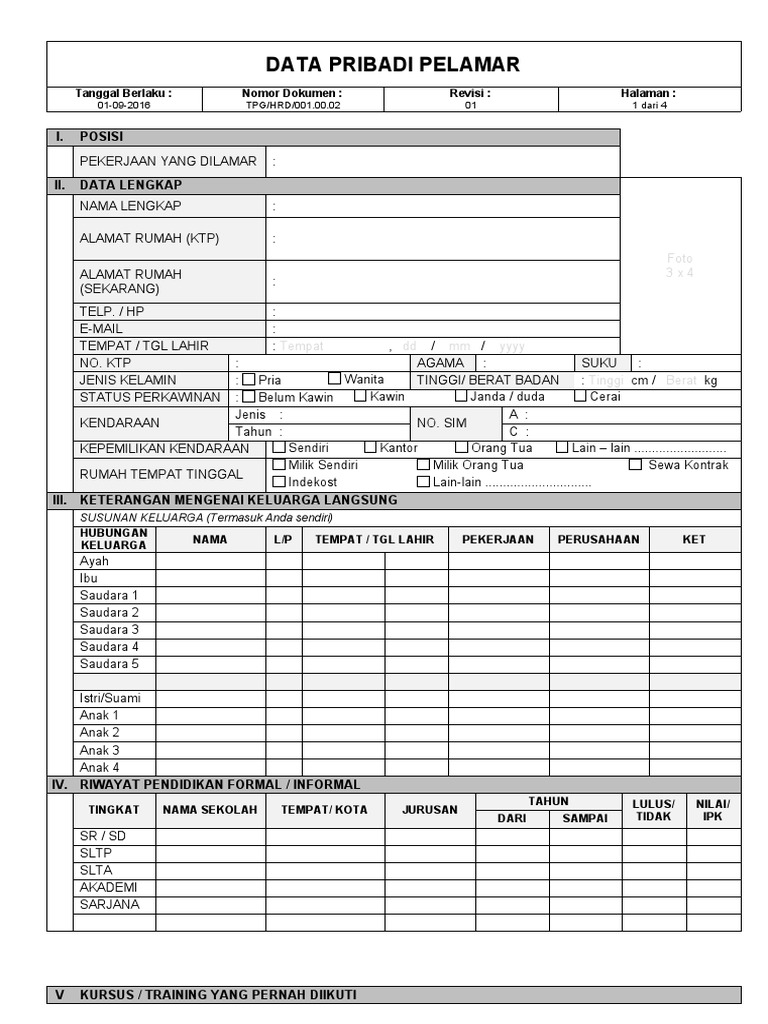 Form Data Pribadi Pelamar TPA | PDF