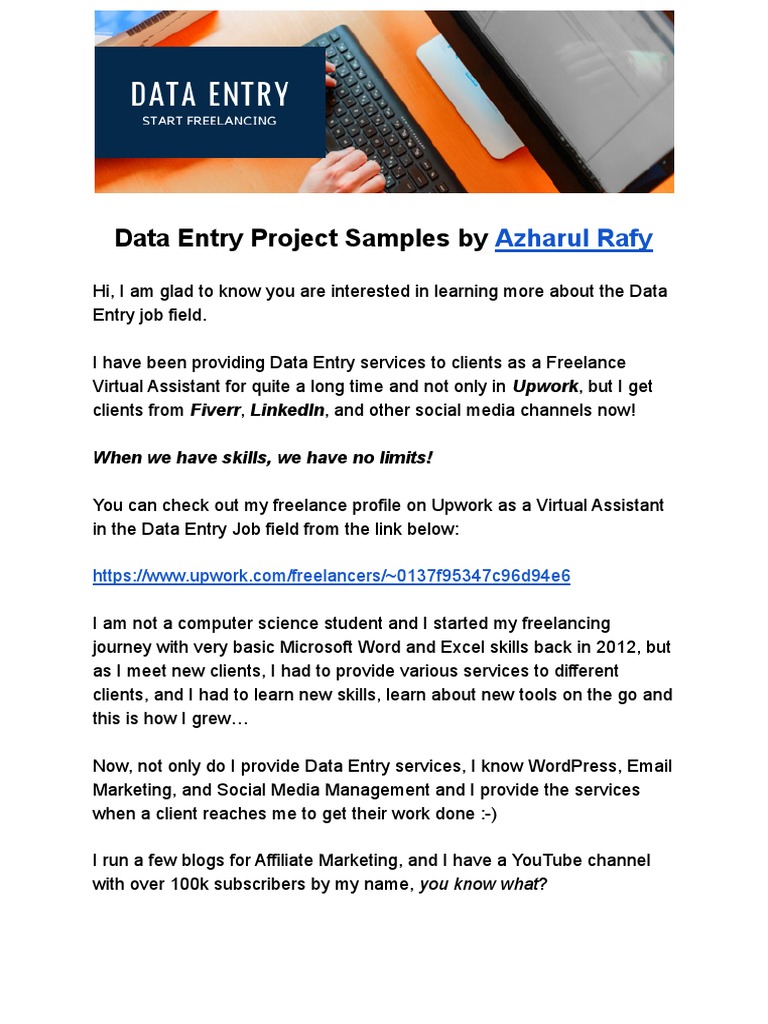 Data Entry Sample Projects by Azharul Rafy | PDF | Microsoft Excel ...