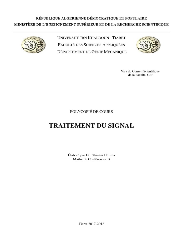 Cours Traitement Du Signal | PDF | Filtre (électronique) | Modulation