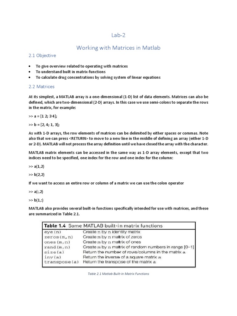 Lab 2 | Download Free PDF | Matrix (Mathematics) | Matlab