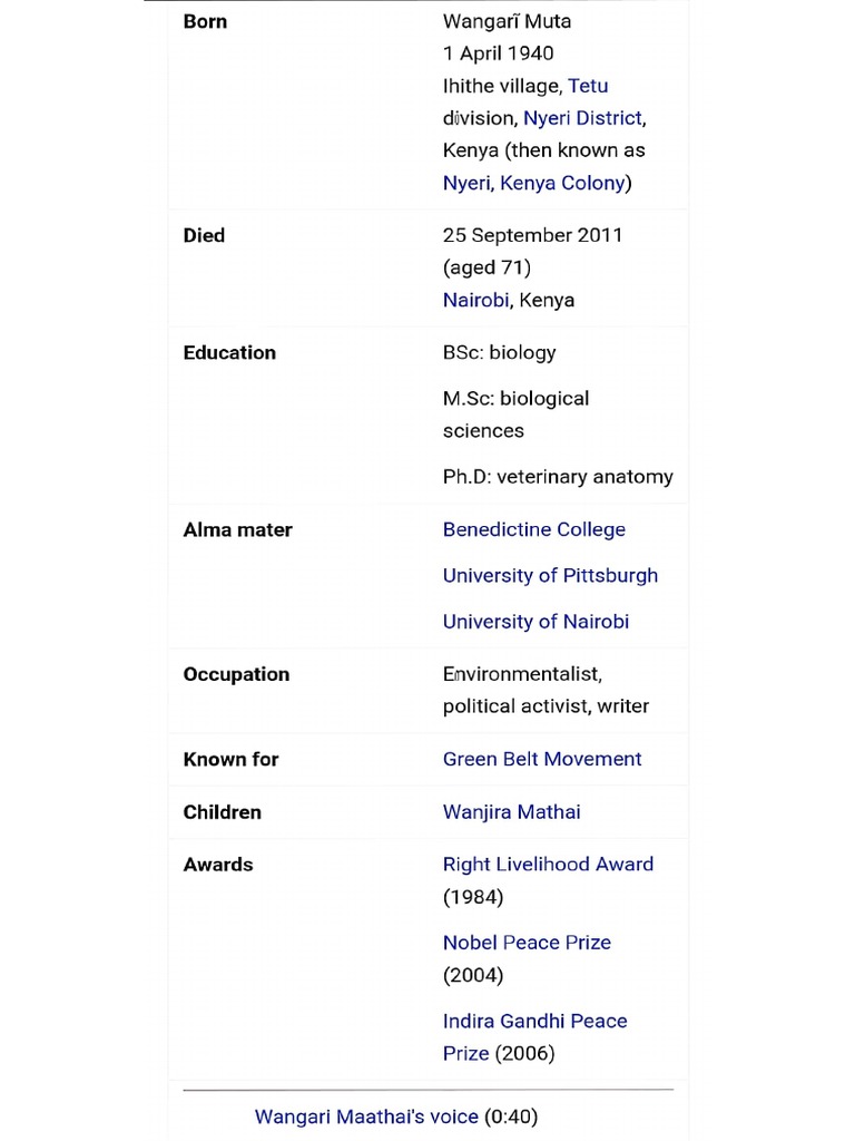 Wangari Maathai (Presentation) | PDF