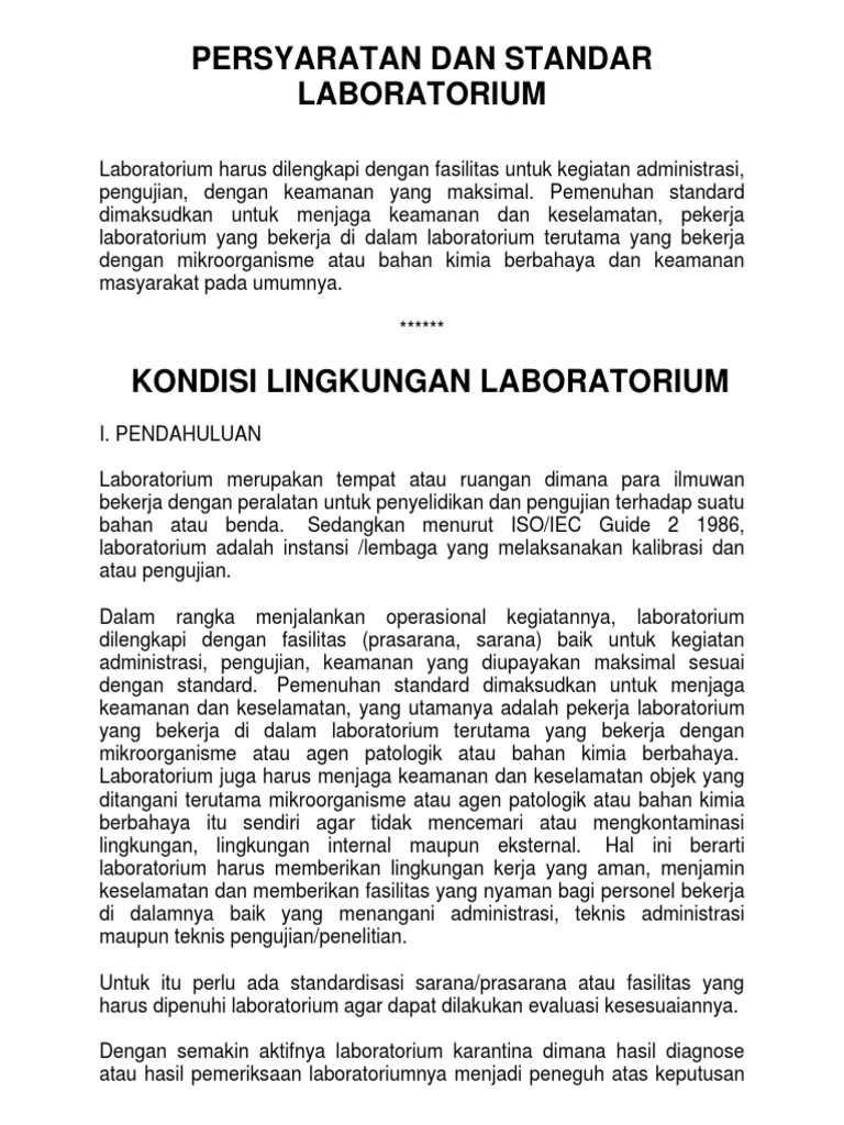 Persyaratan Dan Standar Laboratorium | PDF