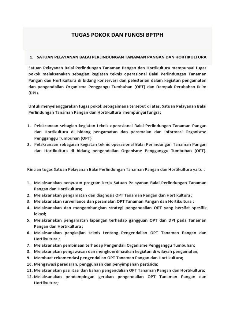 Tugas dan Fungsi BPTPH Sumbar | PDF