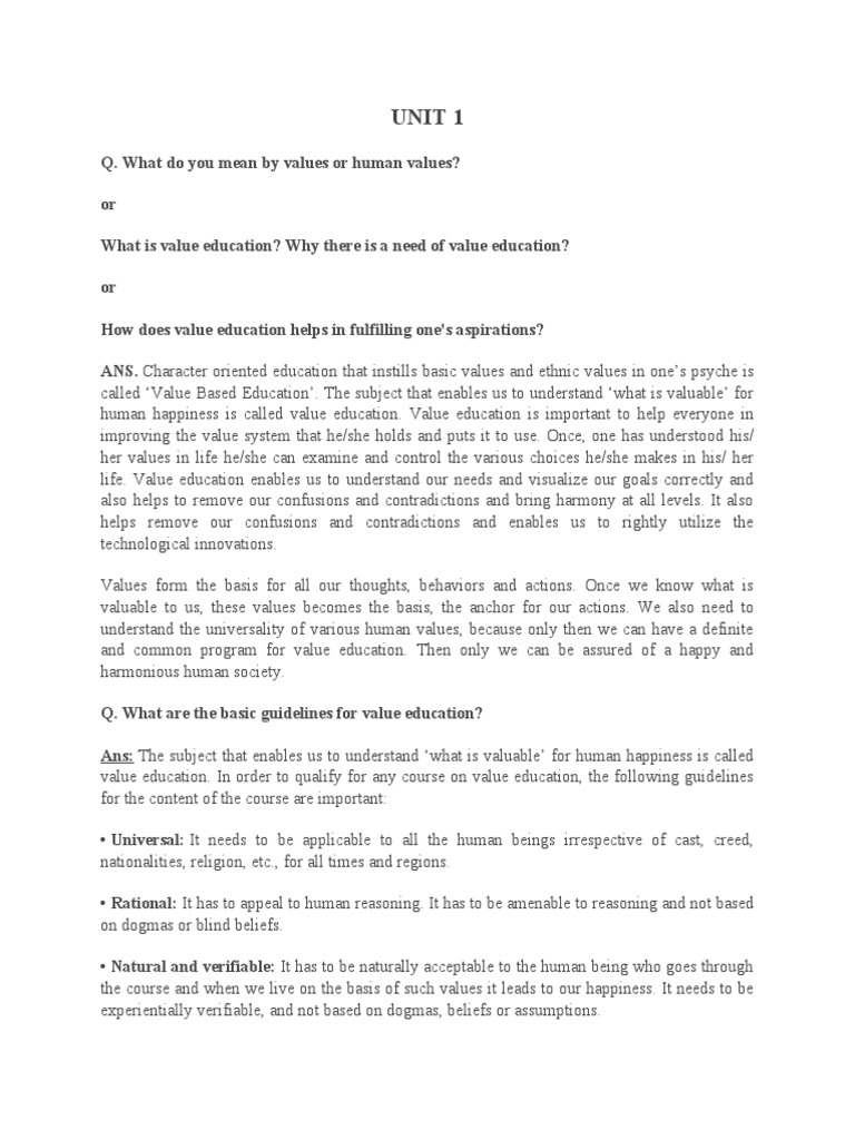Uhv-Unit 1 | PDF | Happiness | Consciousness