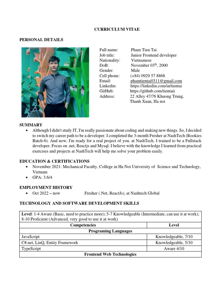 PhamTienTai Reactjs CV | PDF | Bootstrap (Front End Framework) | Computing