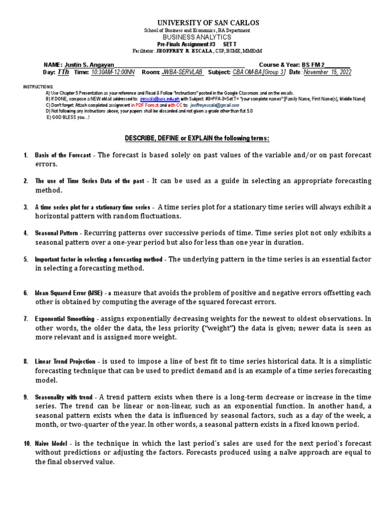 #3 PFA-3 Set T | PDF | Forecasting | Applied Mathematics
