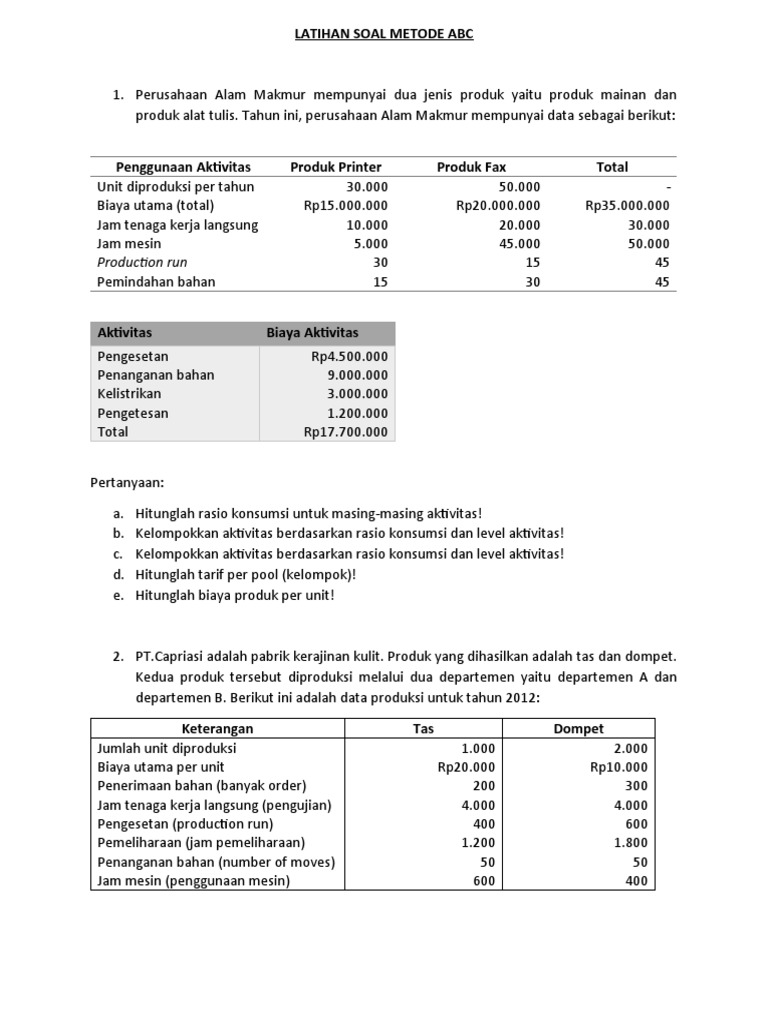 Latihan Soal Metode Abc | PDF