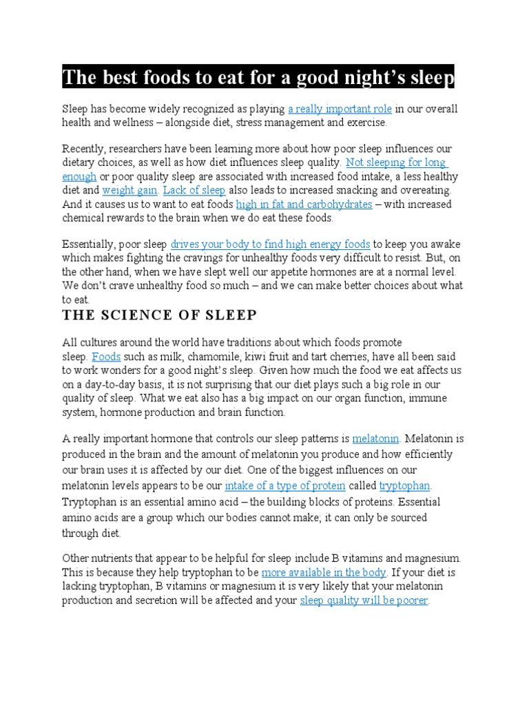 The Best Foods To Eat For A Good Night | PDF | Diet (Nutrition) | Diet ...