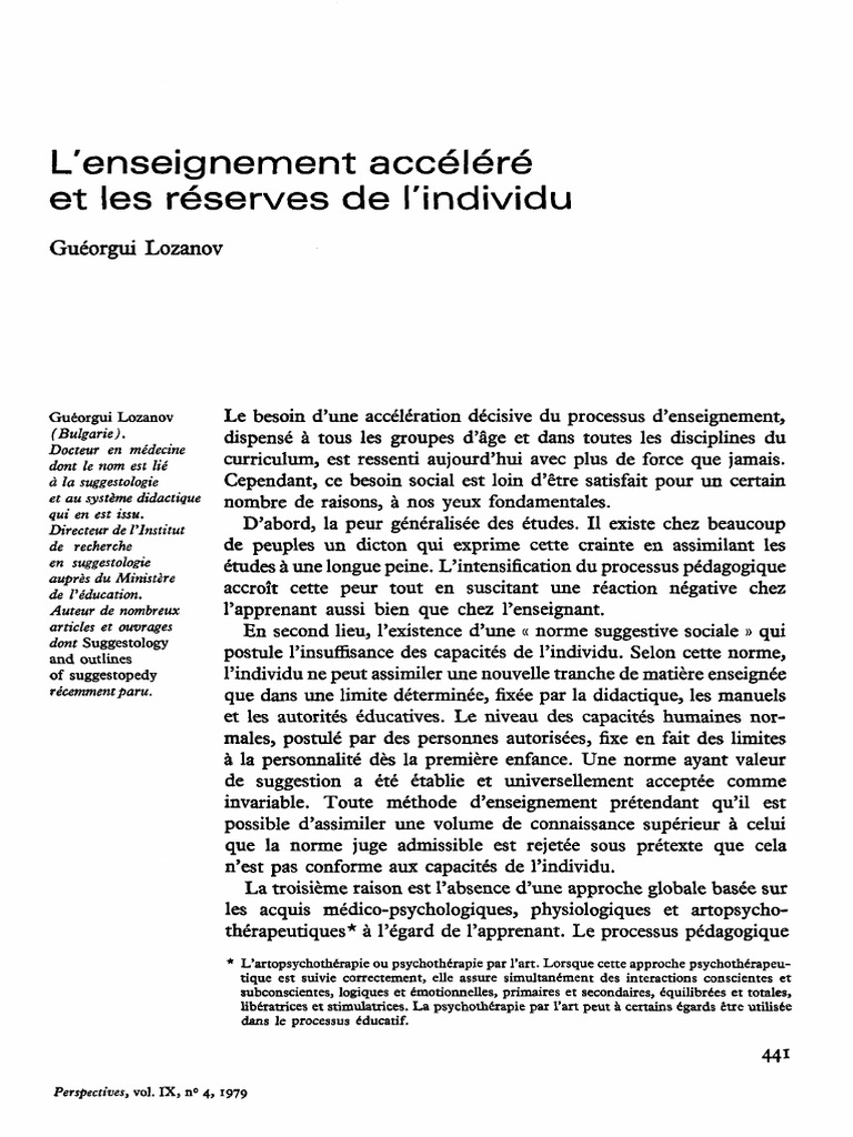 Méthode Lozanov : Enseignement Accéléré | PDF | Pédagogie | Enseignement