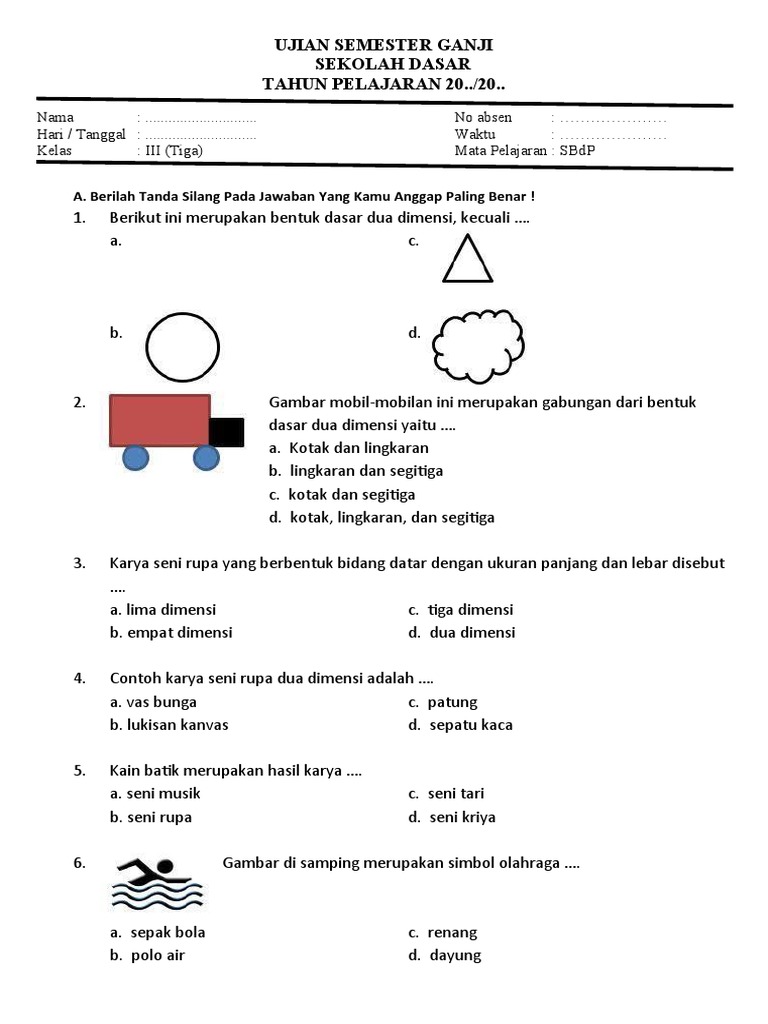 Soal PTS SBDP Kelas 3 Semester 1 | PDF