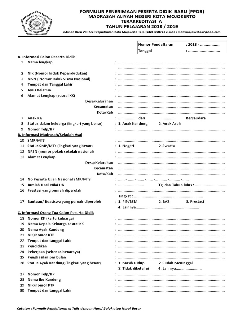 Formulir PPDB 18 19 | PDF