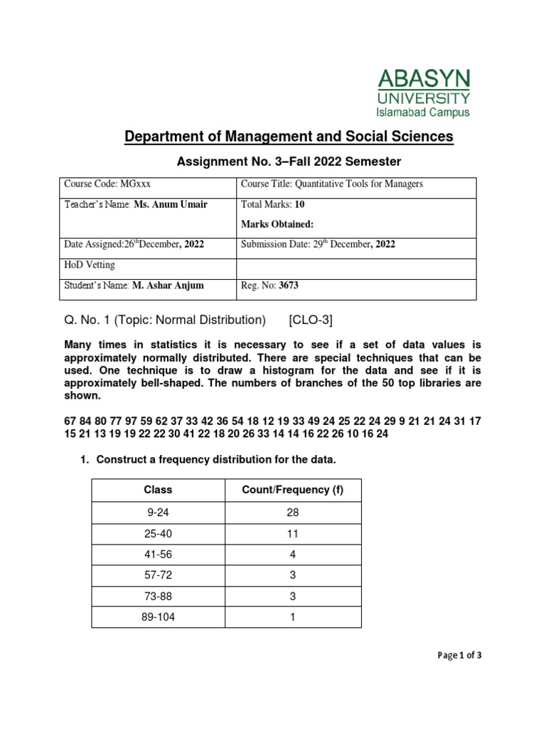 Assignment N0 3 | PDF | Statistics | Statistical Inference