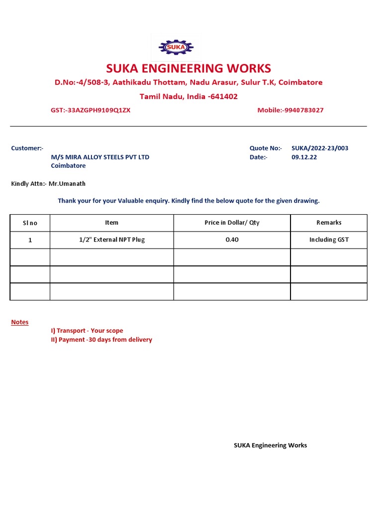 SUKA ENGG 3-NPT Plug | PDF