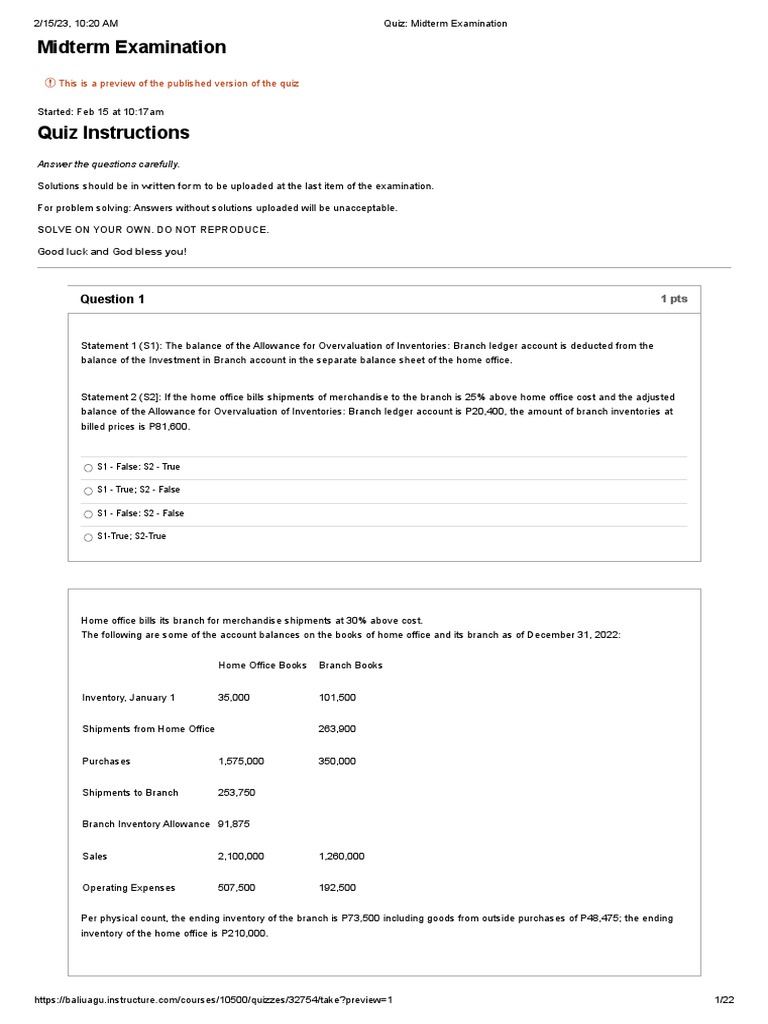 Accounting Midterm Quiz | PDF | Goodwill (Accounting) | Book Value