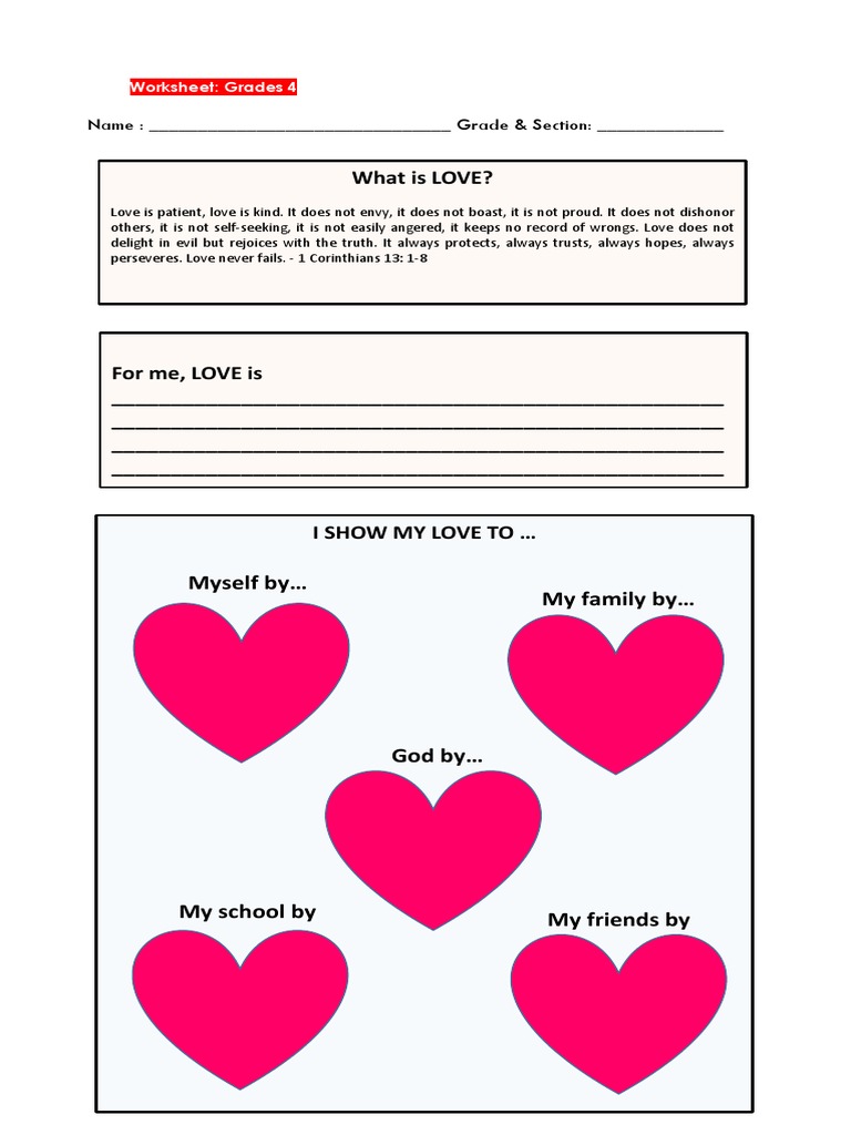 Worksheet - LOVE - Grade 4 | PDF