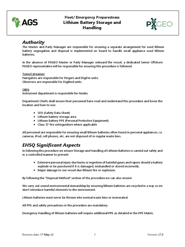 Lithium Battery Storage and Handling | PDF | Lithium Ion Battery | Nature