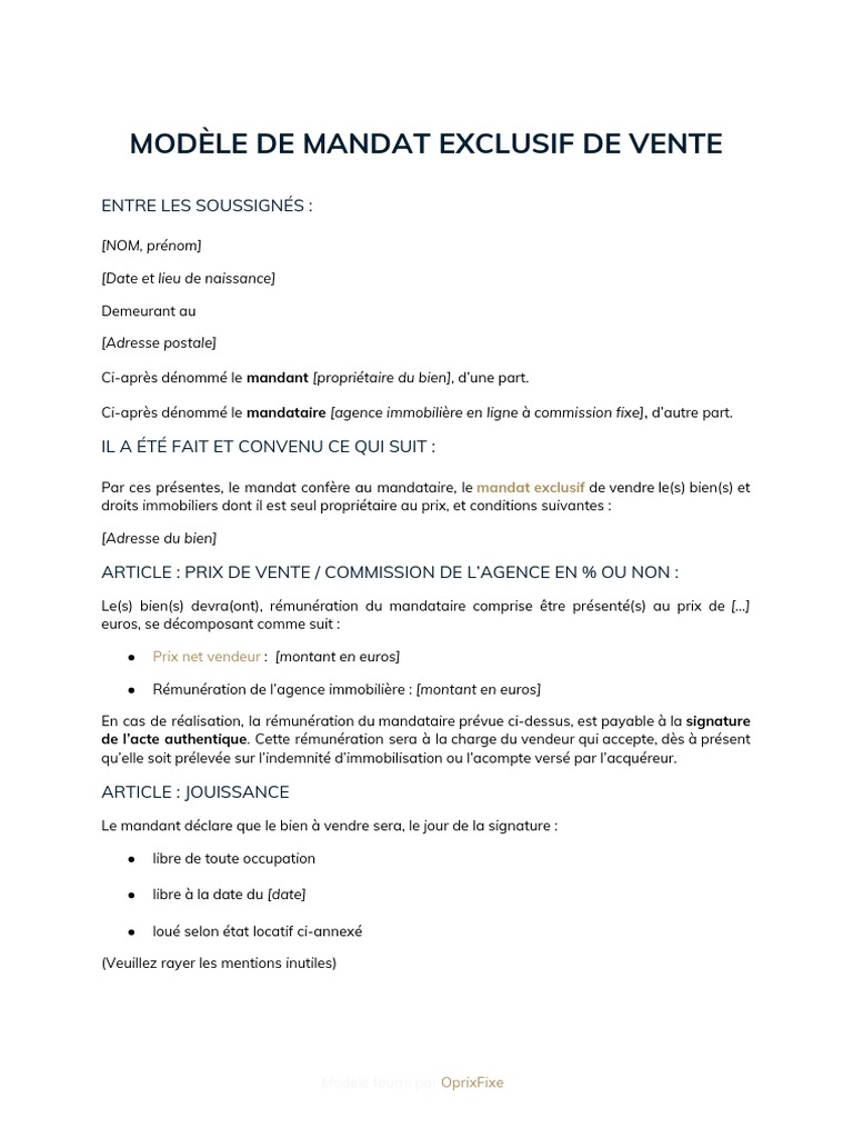 Modèle de Mandat Exclusif de Vente | PDF | Justice | Crime et violence
