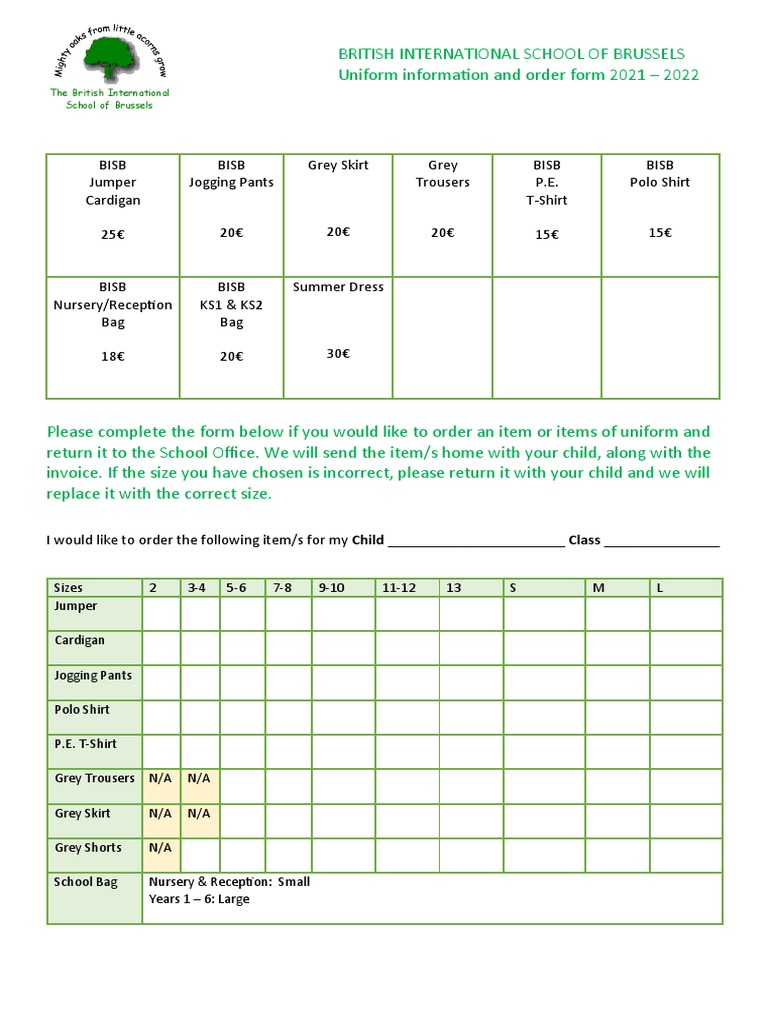 BISB Uniform Information 2021-2022 | PDF
